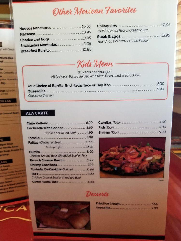 Menu at La Posada Real restaurant, Carson City
