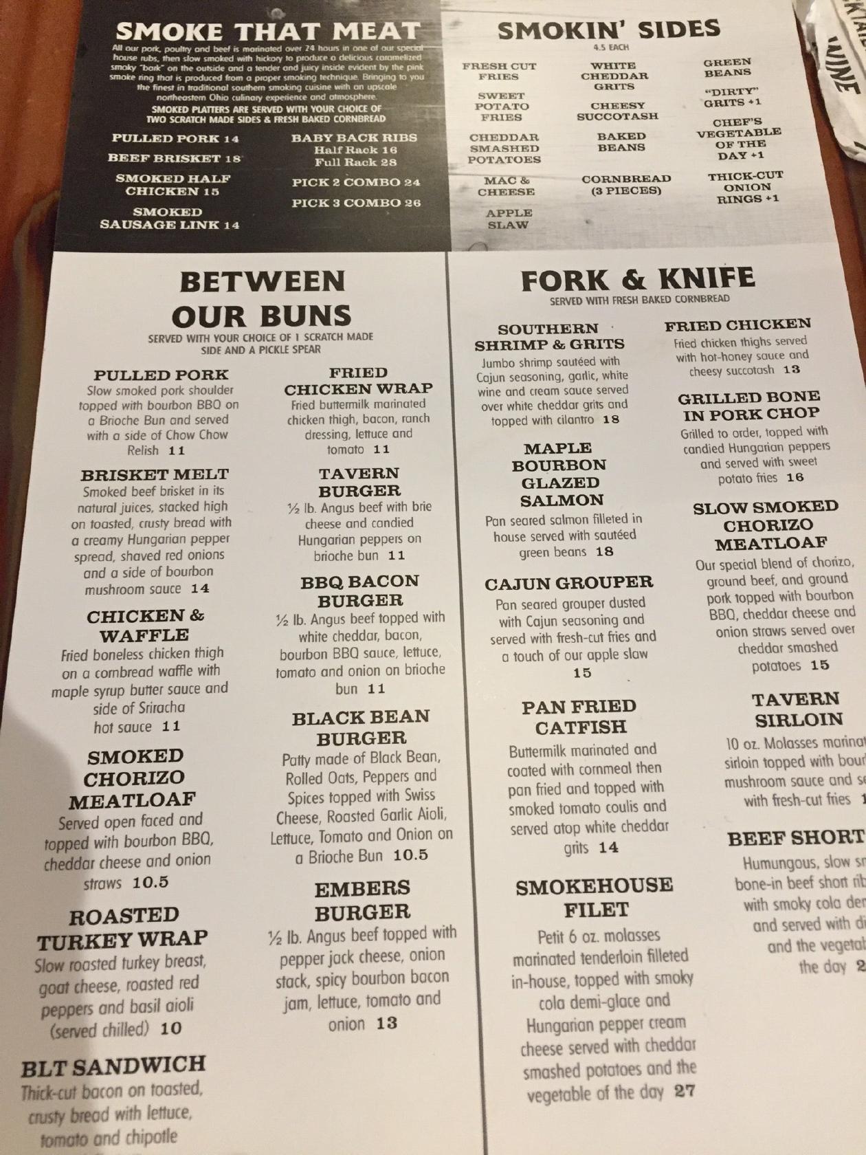 Menu at Oak and Embers Tavern Hudson pub & bar, Hudson