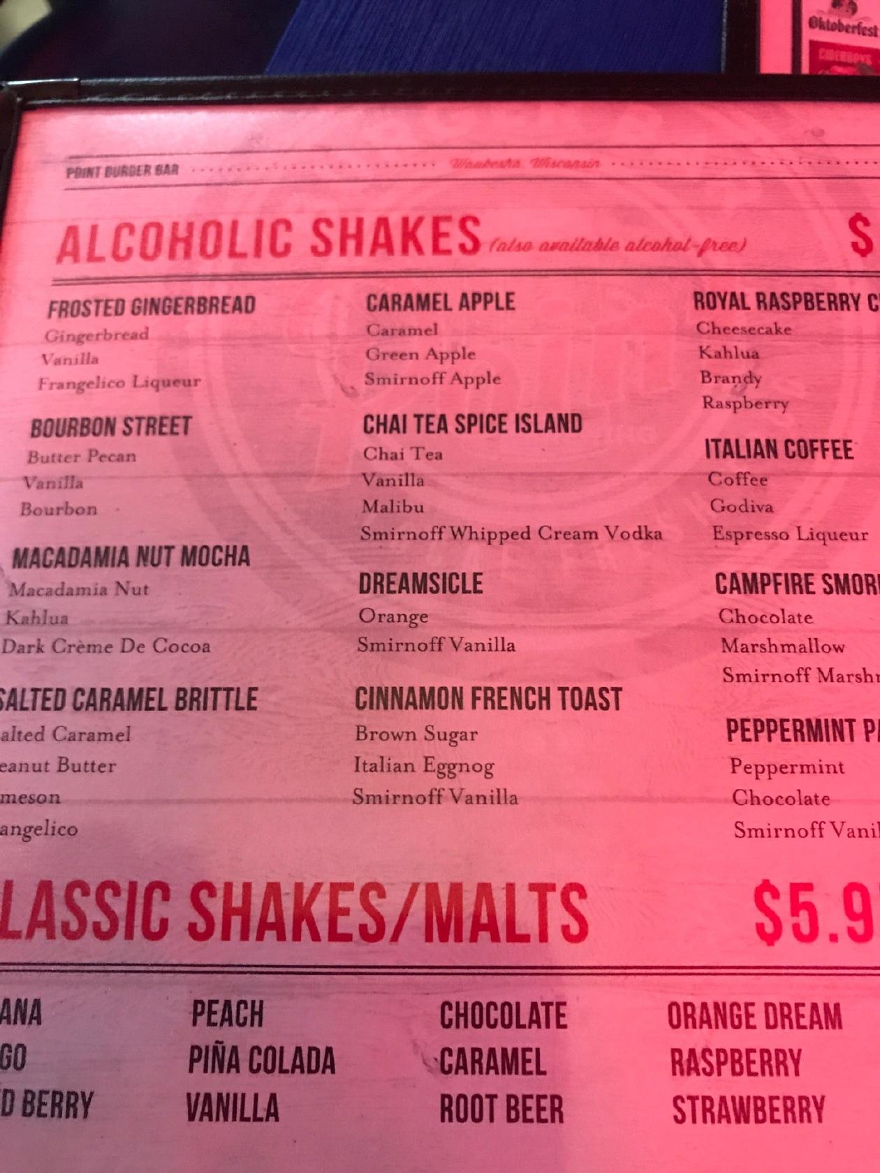 Menu at Point Burger Bar Pewaukee, Waukesha