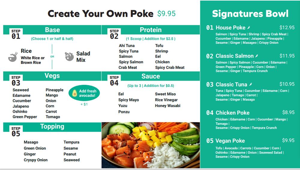 Menu at POKE LULU restaurant, Lutz