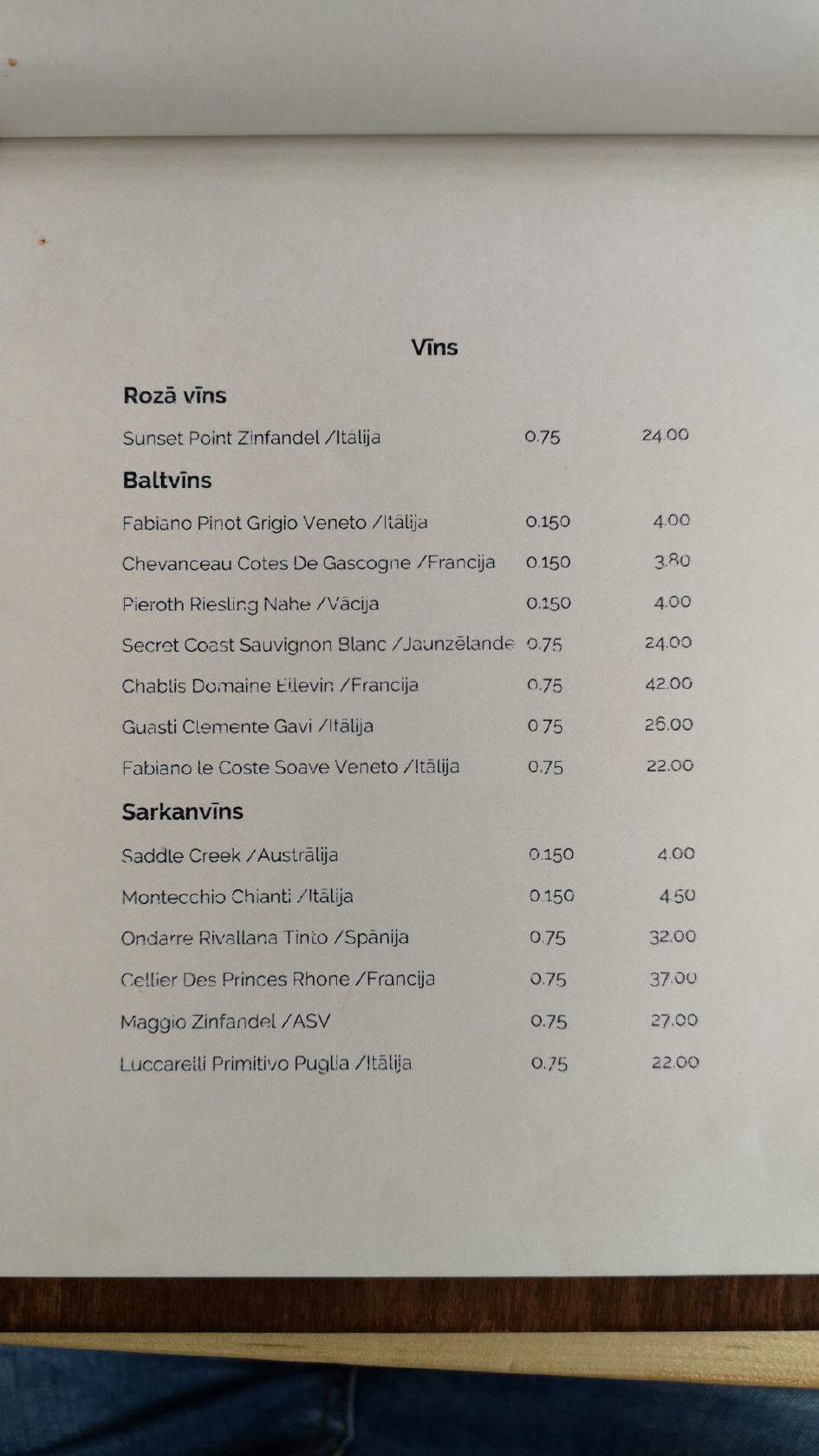 Menu at Restaurant Balta Kapa, Saulkrasti