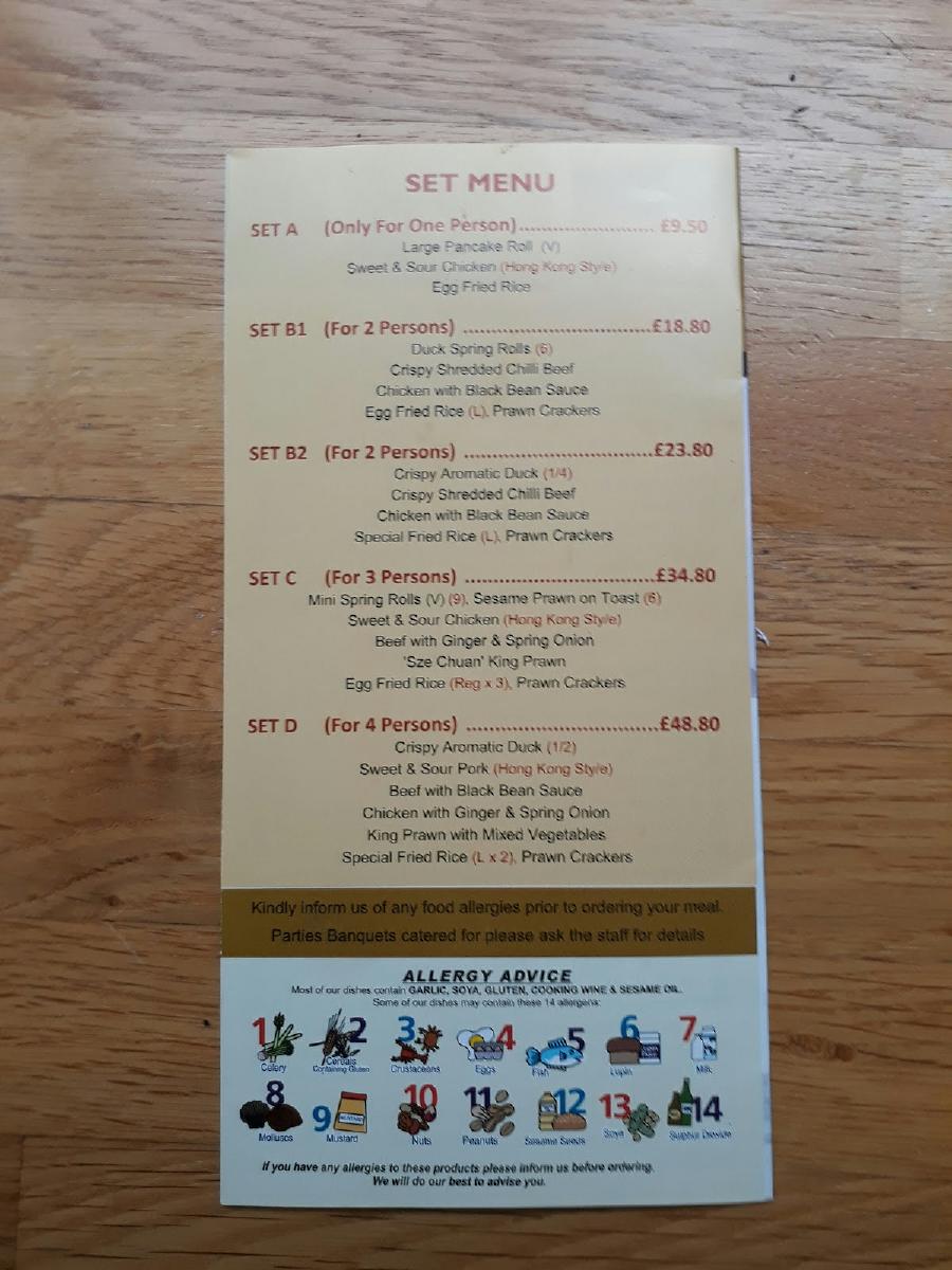 Menu at Secret Recipe restaurant, London, 73 Sheen Ln