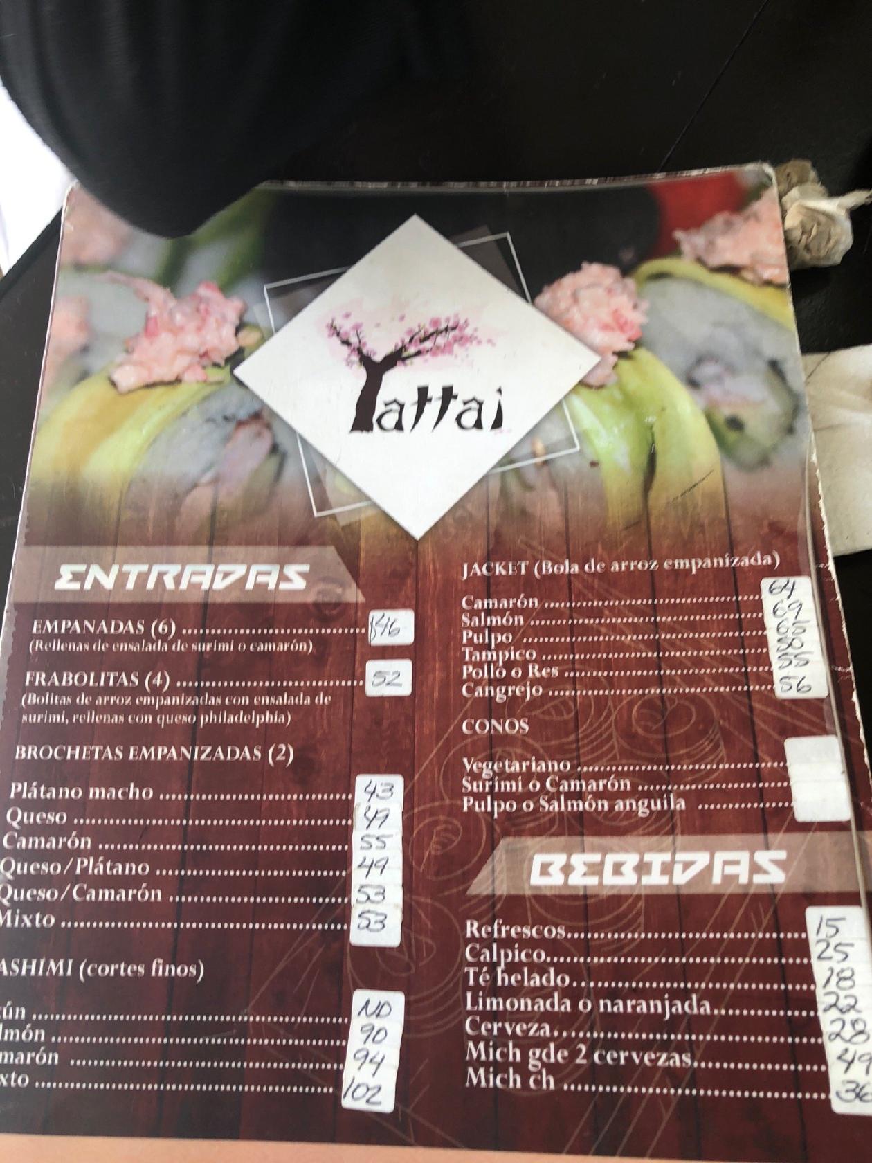 Menu at Sushi Yattai restaurant, Tlaquepaque, Constitución
