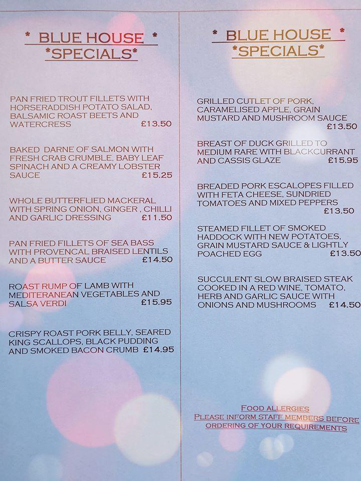 Menu at The Blue House restaurant, Haswell