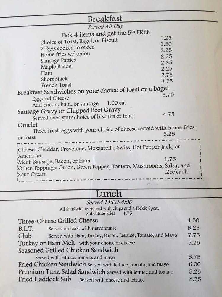 Menu at The Hummingbird Cafe, Wiley Ford