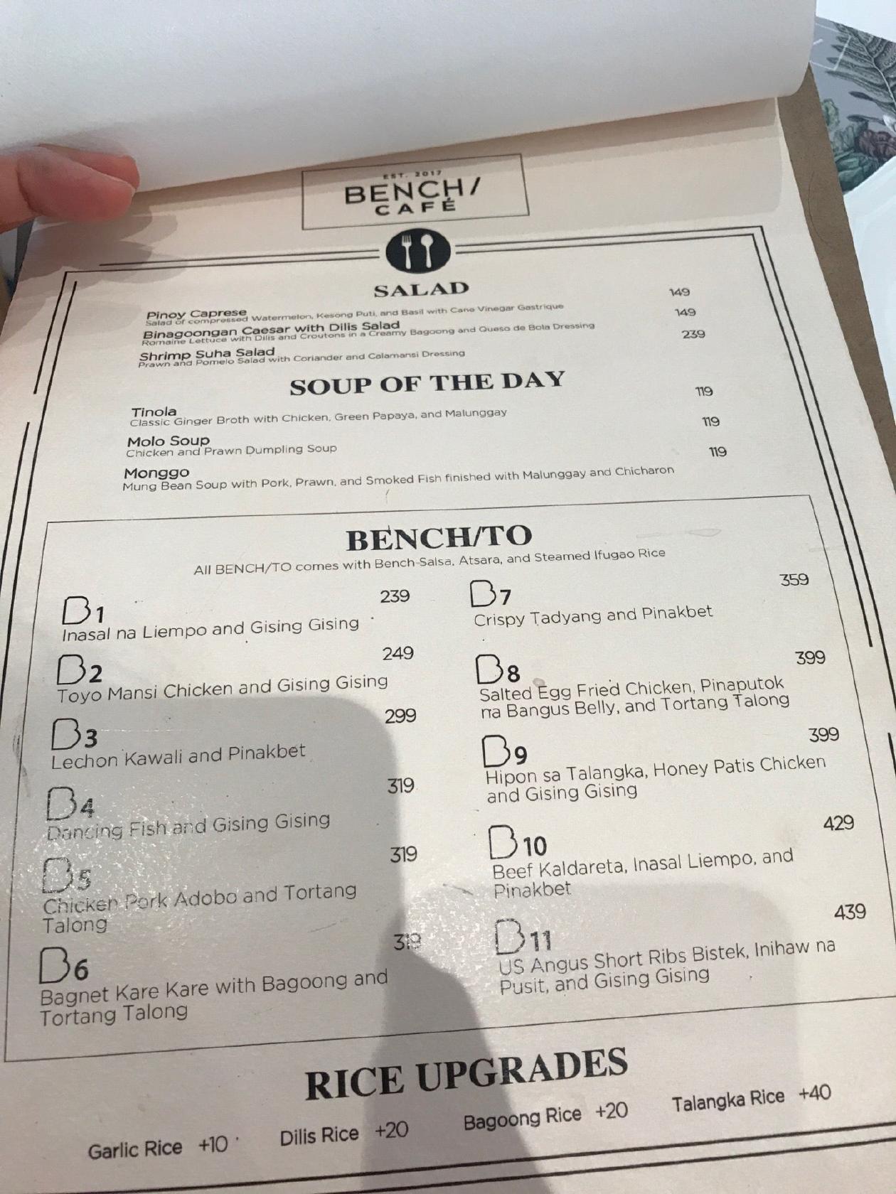 Menu at BENCH Cafe, Taguig