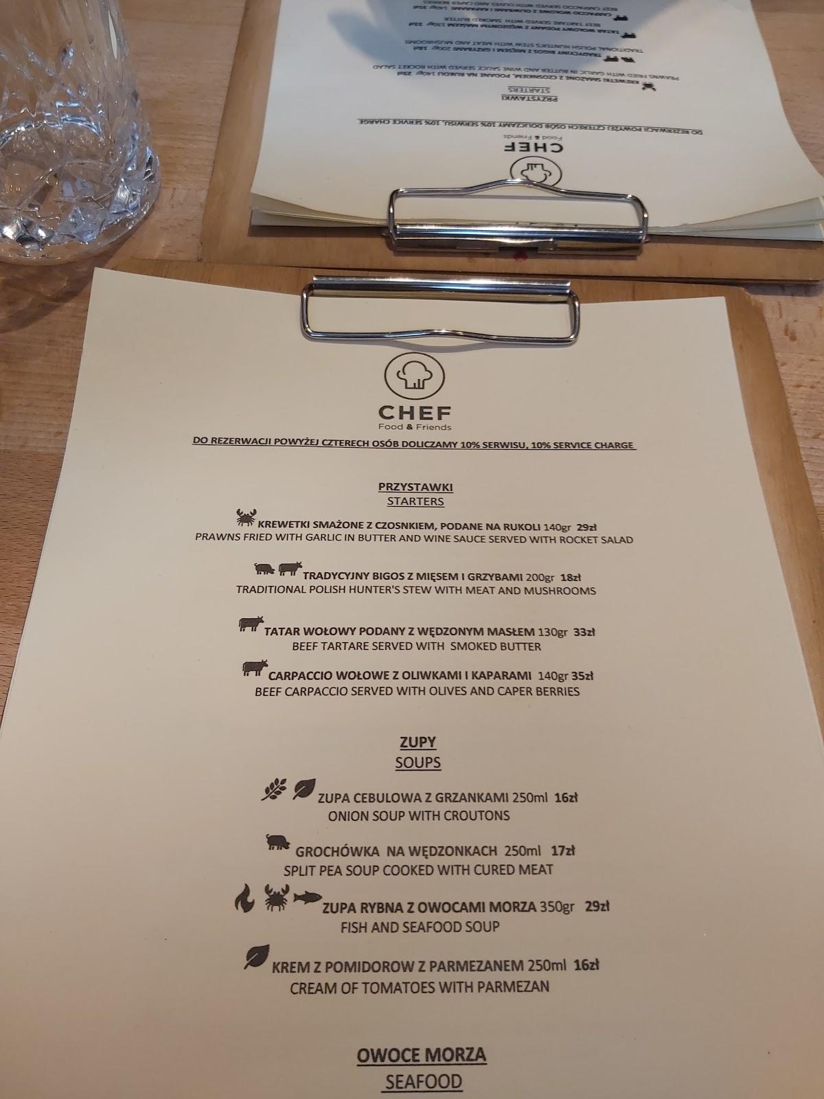 Menu at CHEF food&friends pub & bar, Gdańsk