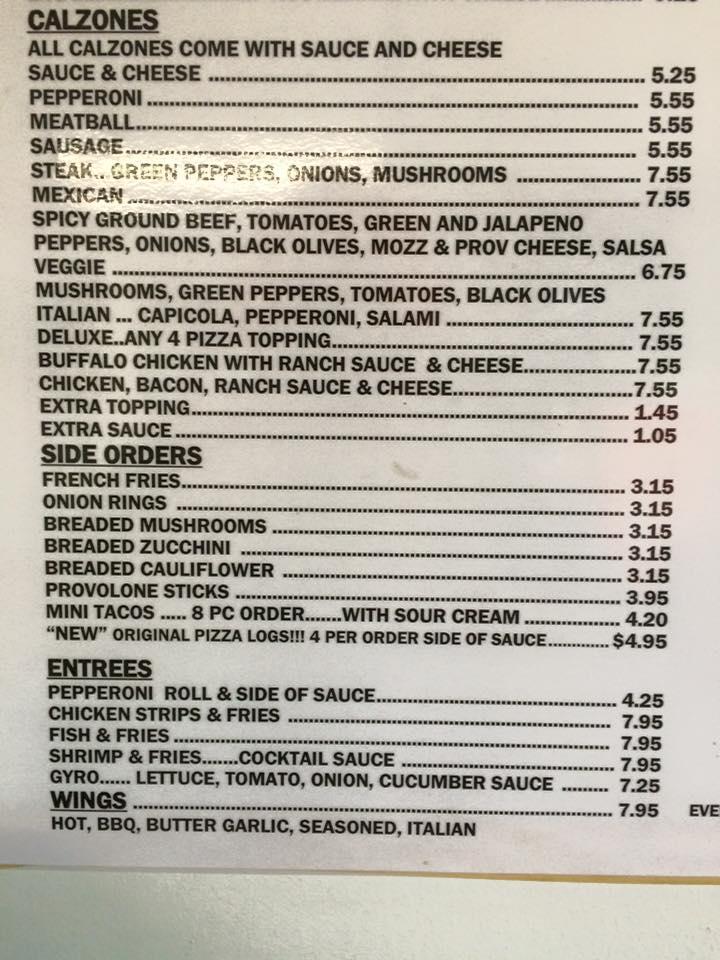 Menu at Choo Choo Charlie's pizzeria, USA