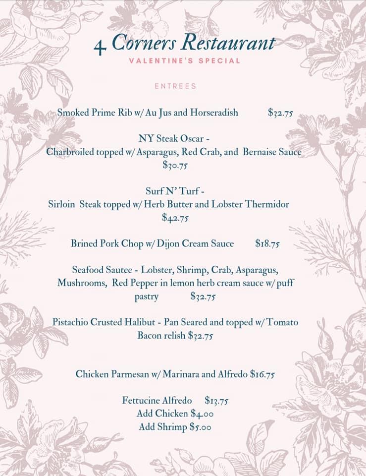 Menu at Four Corners Casino & Crossroads Grill restaurant, Eureka