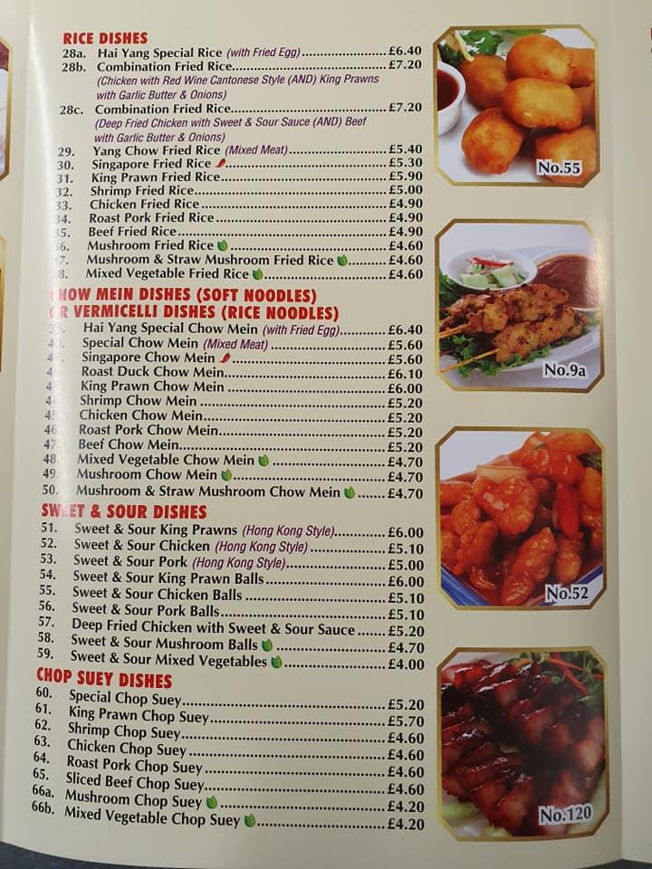 Menu at Hai Yang fast food, Aberystwyth