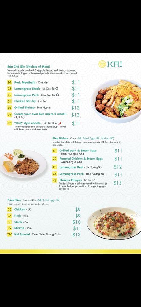Menu at Kai Vietnamese Cuisine restaurant, Tulsa