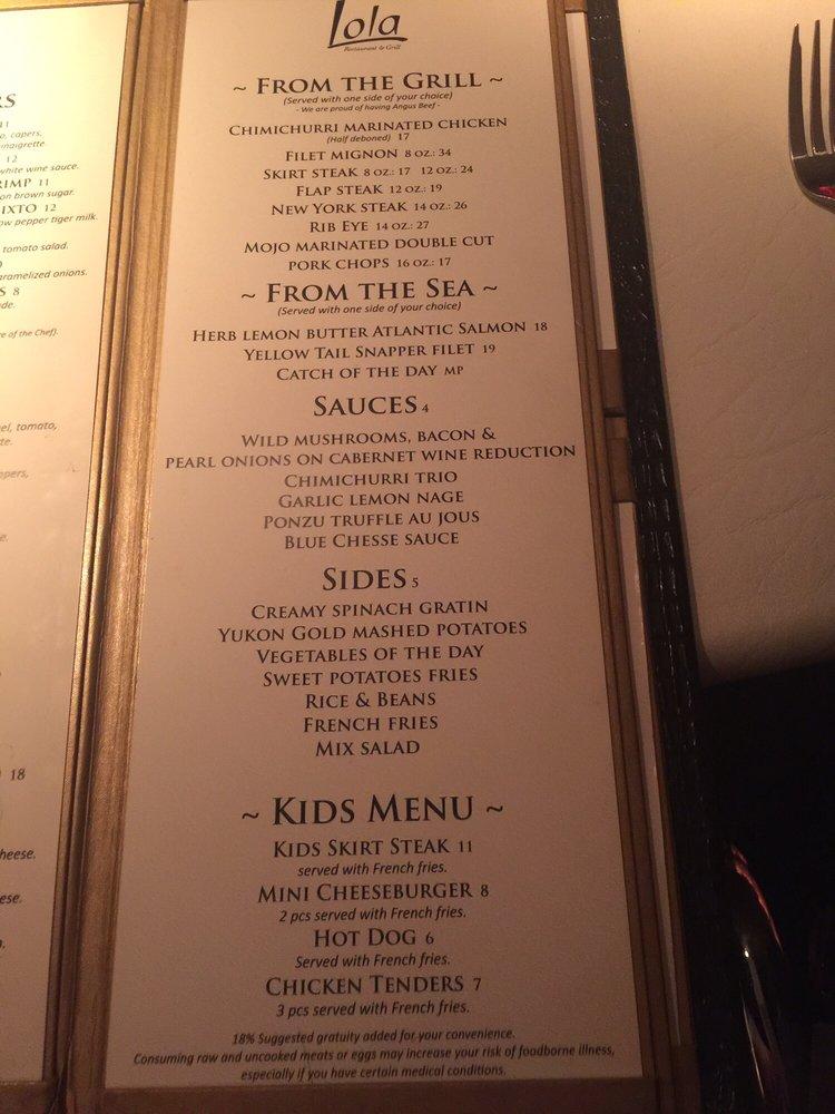 Menu at Lola Restaurant & Grill, Miami Beach, Collins Ave