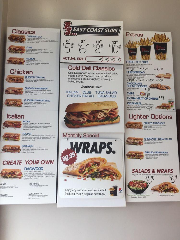 Menu at Penn Station East Coast Subs fast food, Lebanon