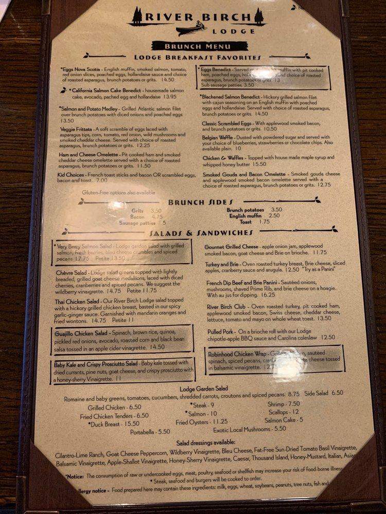 Menu at River Birch Lodge restaurant, Winston-Salem