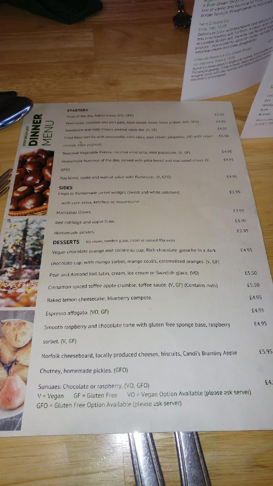 Carta del restaurante River Green, Norwich