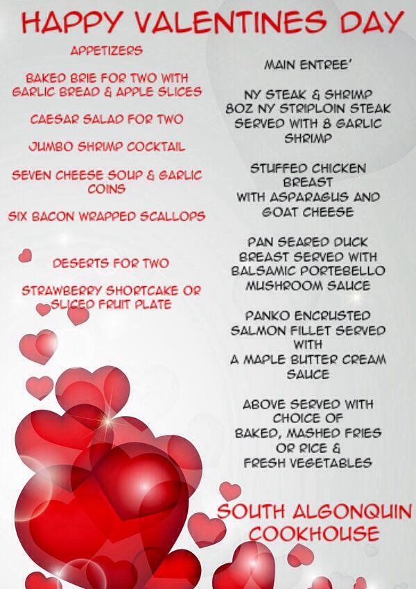 Menu at South Algonquin Diner restaurant, Wilberforce