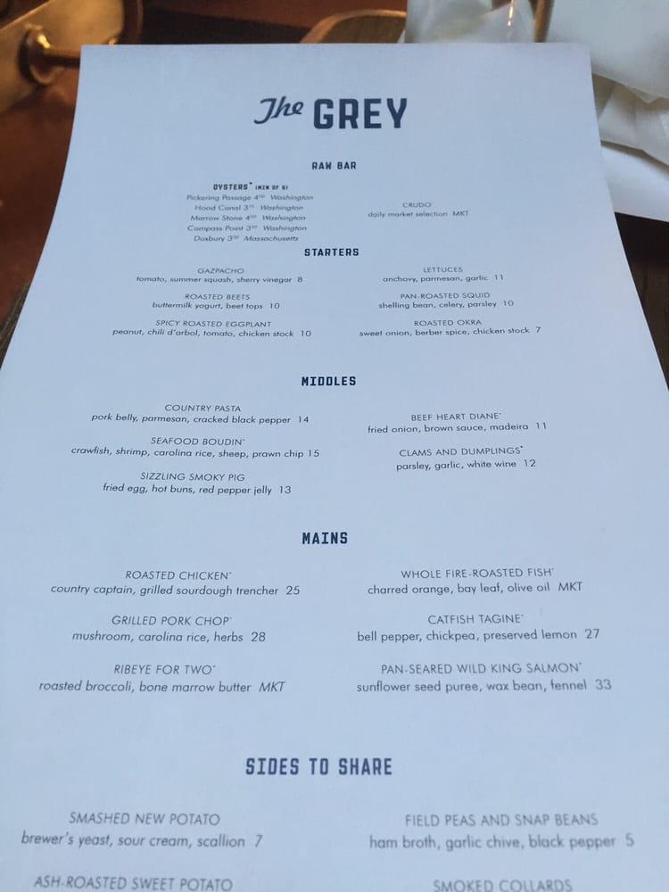 Menu at The Grey restaurant, Savannah