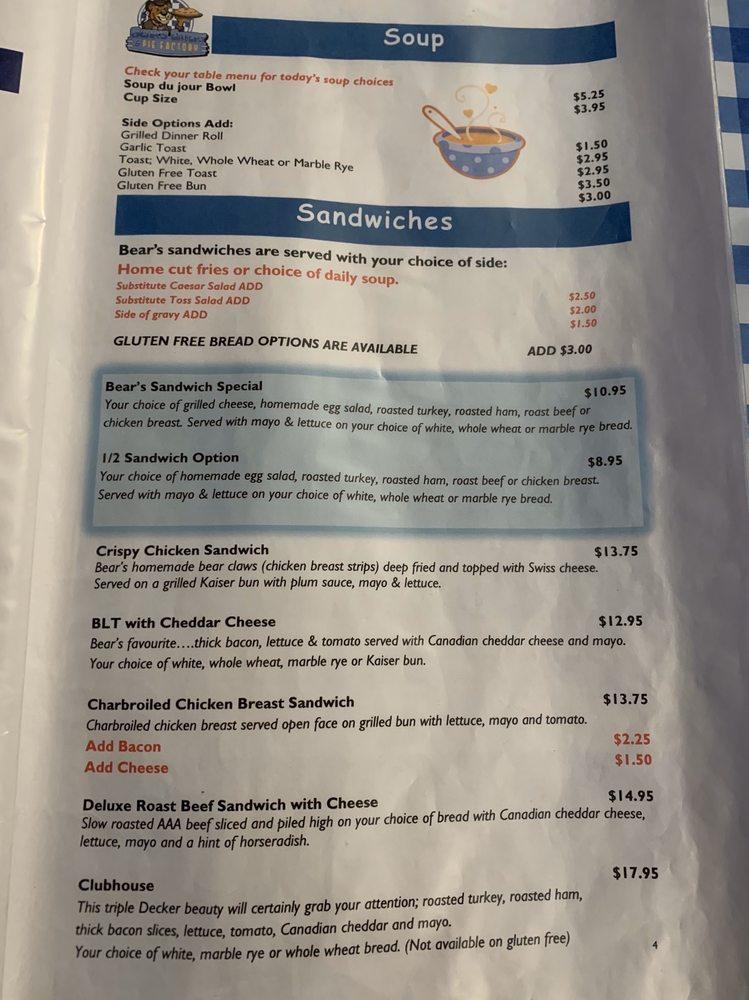 Menu at Bear's Eatery restaurant, Kimberley