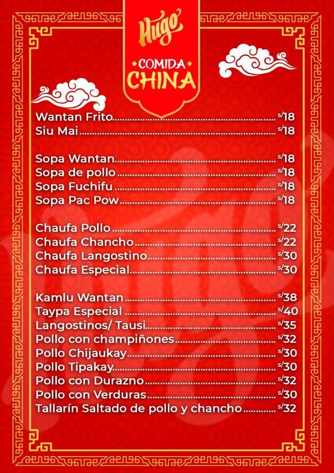 Menu at Hugo restaurant, Ica, Avenida Nicolas de Rivera el Viejo