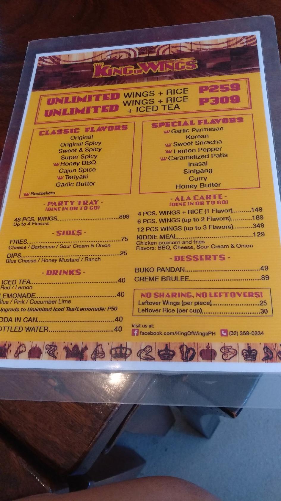 Menu at King Of Wings - BF Homes restaurant, Las Pinas