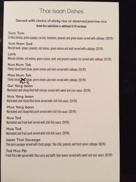 Menu at Legacy Siam restaurant, Palm Desert