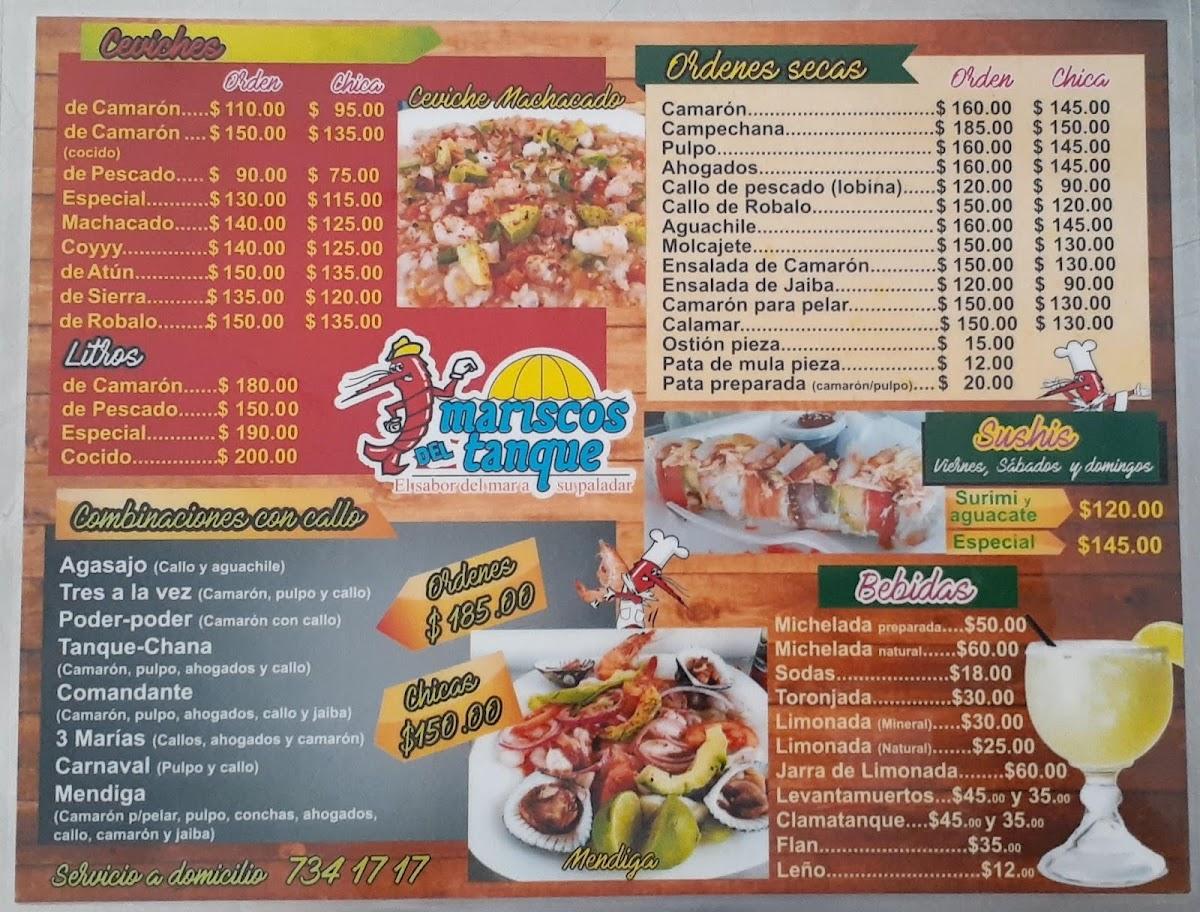 Carta del restaurante Mariscos Del Tanque, Guamúchil