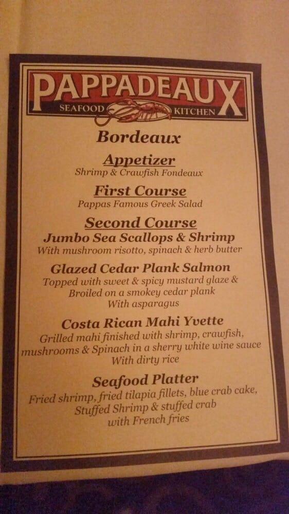 Menu at Pappadeaux Seafood Kitchen restaurant, Dallas, Oak Lawn Ave