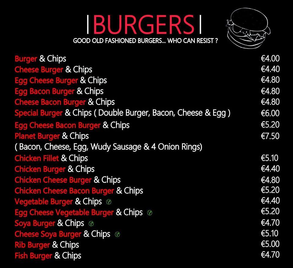 Menu at Pizza Planet restaurant, Naxxar