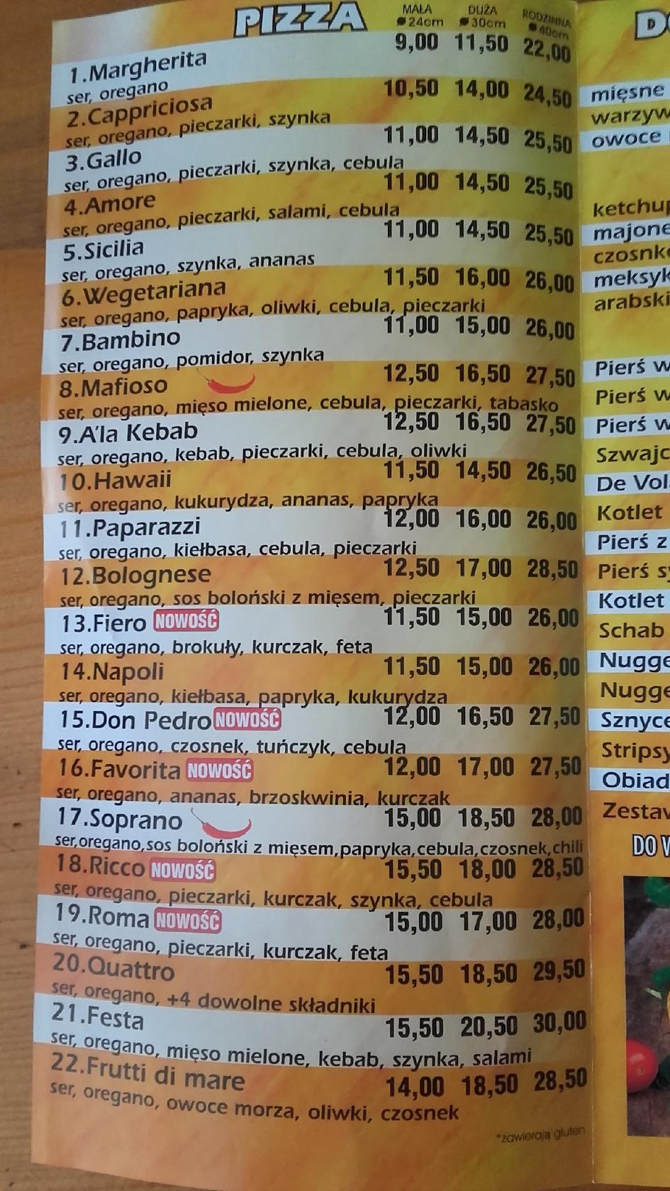 Menu at Pizzeria Soprano, Miechucino