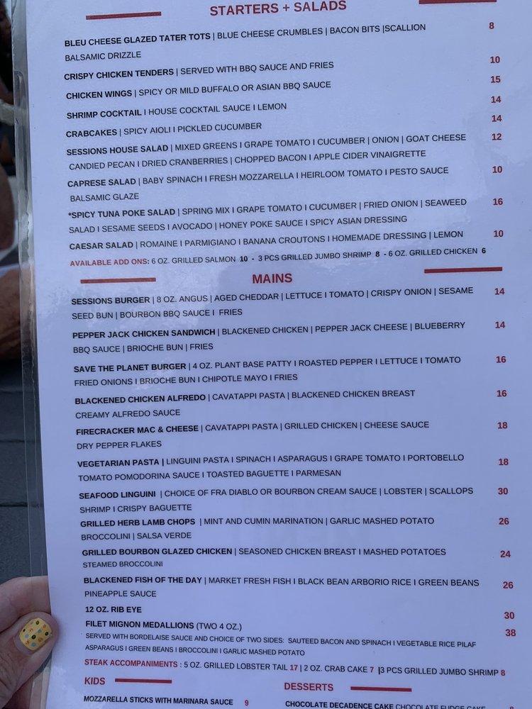 Menu at Sessions Restaurant, Daytona Beach