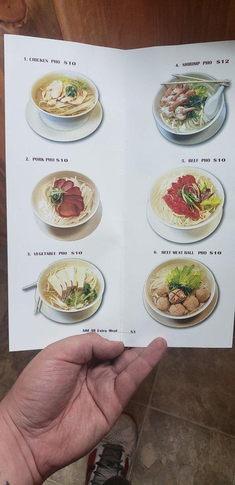 Menu at Tasty Pho restaurant, Toppenish