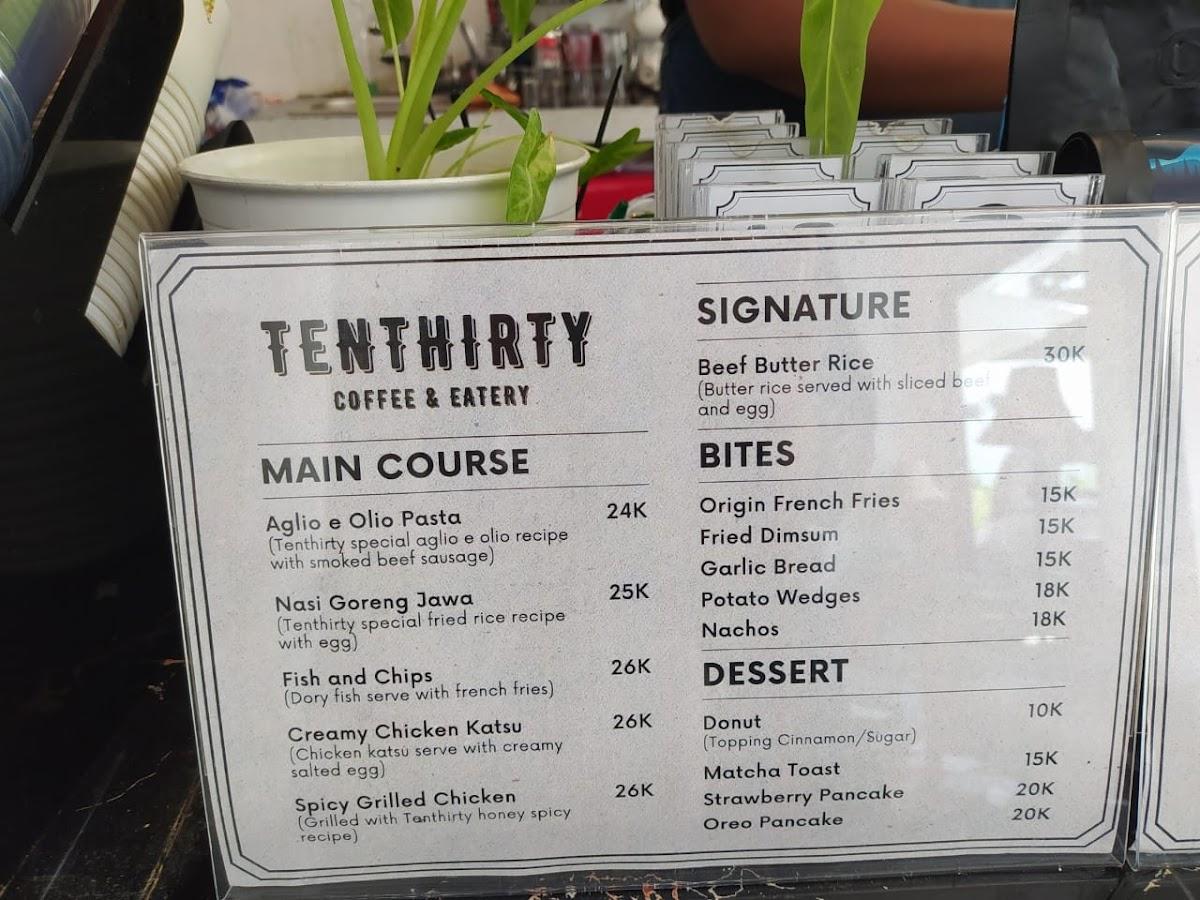 Menu at Tenthirty Coffee and Eatery cafe, Malang