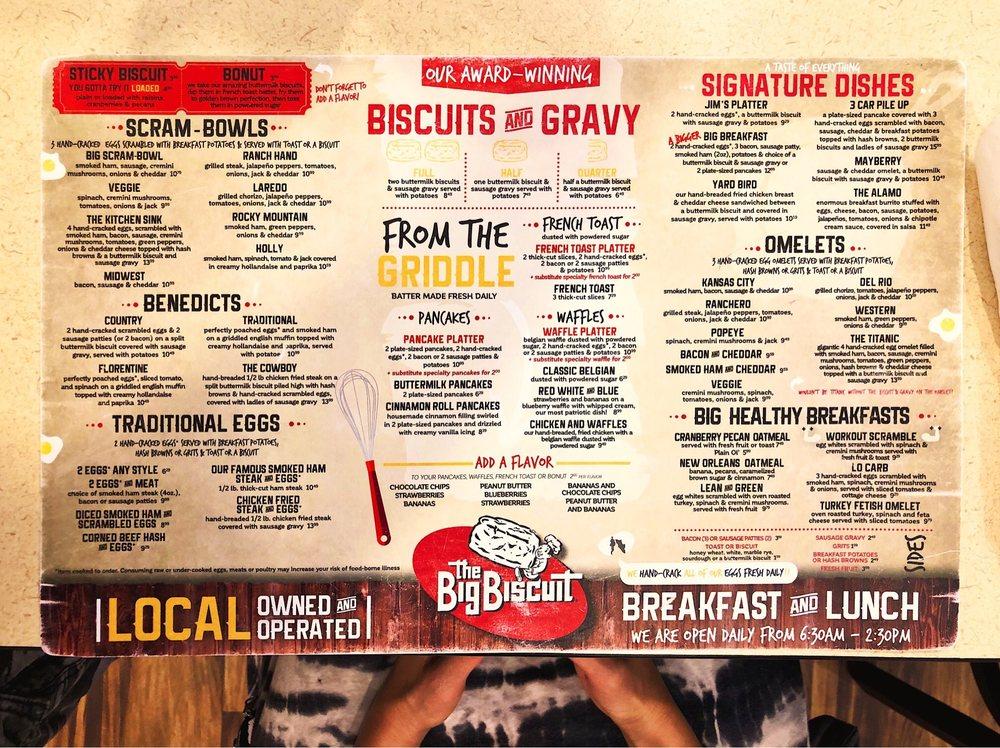 Menu at The Big Biscuit restaurant, Tulsa, S Memorial Dr