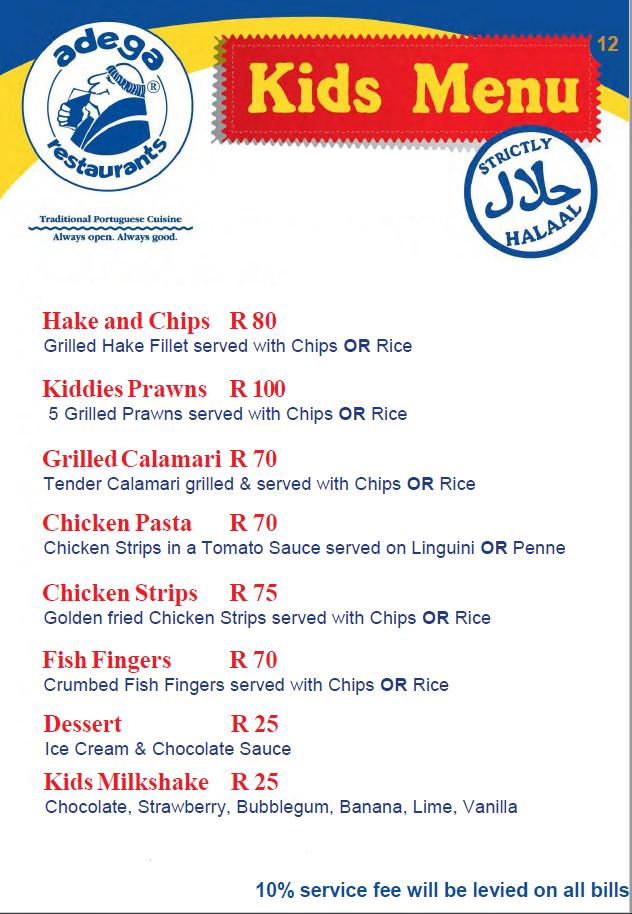 Menu at Adega Umhlanga restaurant, Umhlanga, 1 Palm Blvd