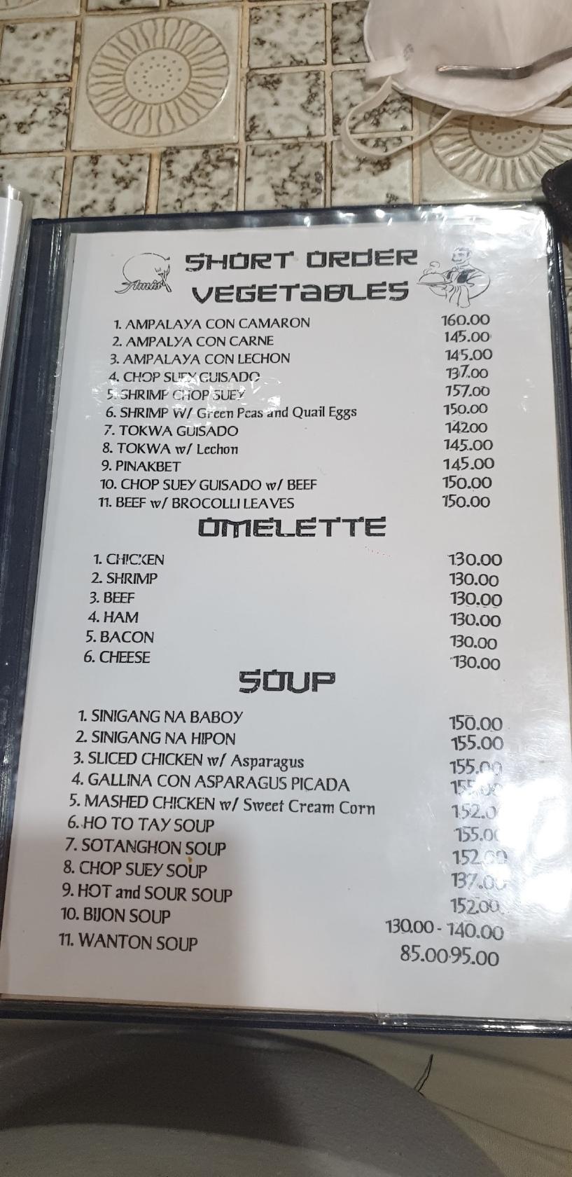 Menu at Amis Restaurant, Manila