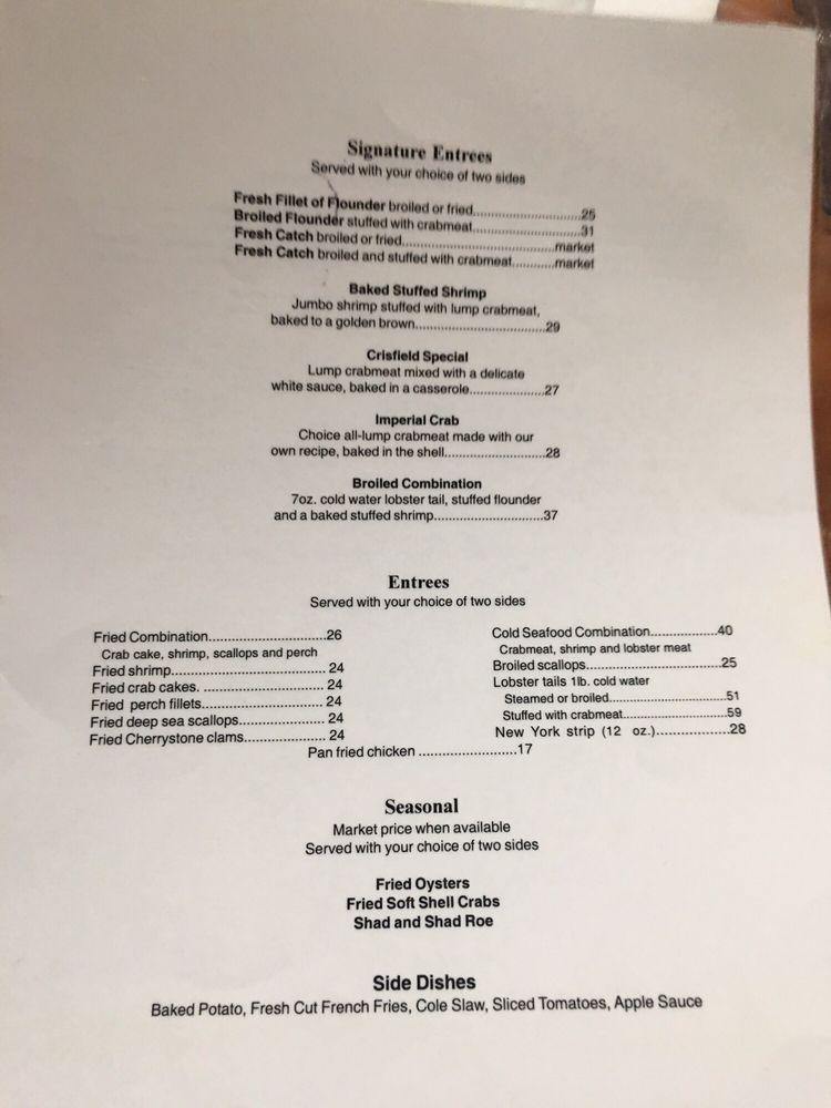 Menu at Crisfield Seafood restaurant, Silver Spring, Georgia Ave