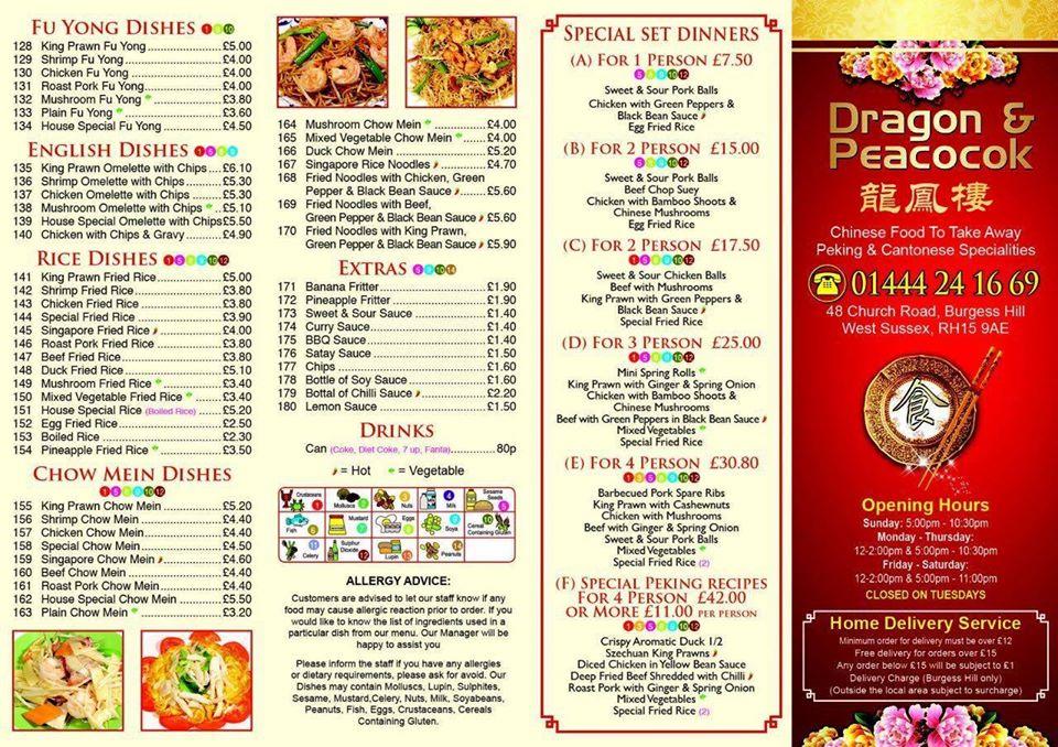 Menu at Dragon & Peacock fast food, Burgess Hill