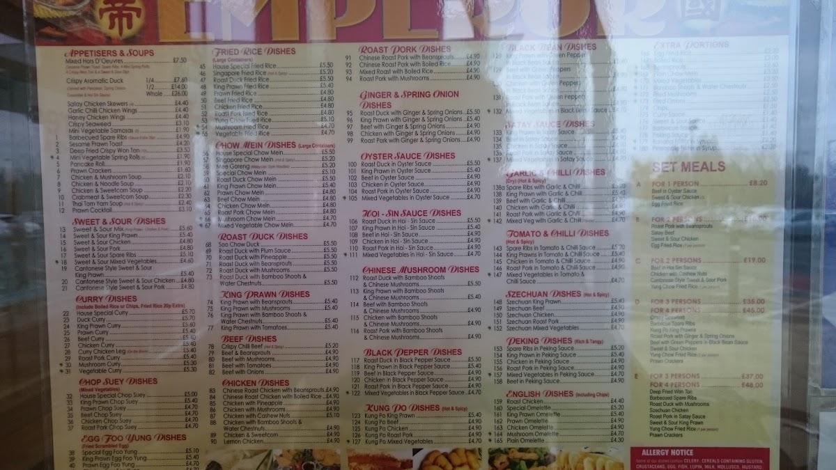 Menu at Emperor Chinese fast food, Gloucester, Unit 7