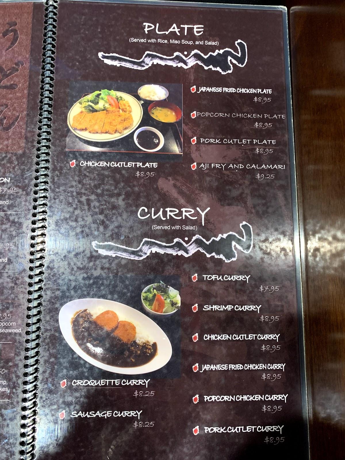 Menu at Kosuke restaurant, Alhambra