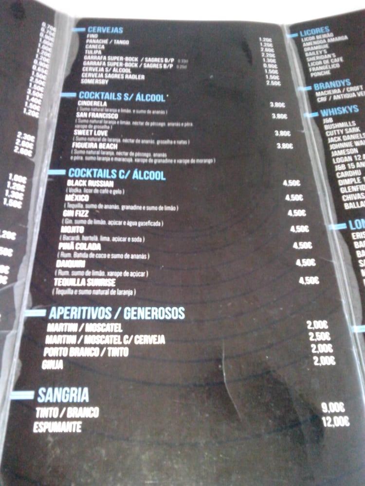 Menu at LP Bar, Figueira da Foz