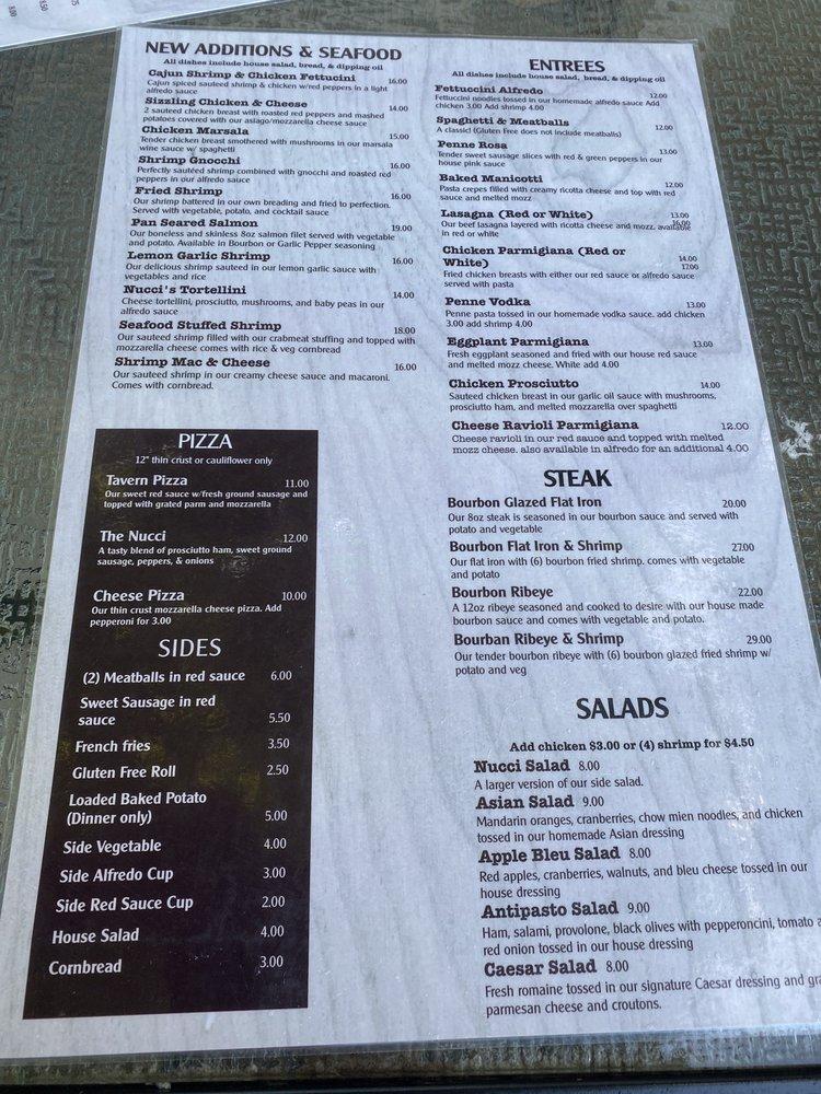 Menu at Nucci's Pasta House pizzeria, Pittsfield