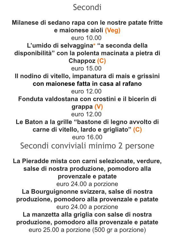 Menu at Restaurant Atmosphere, Saint-Vincent
