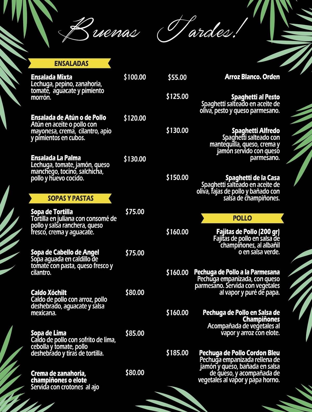Menu at Restaurante La Palma del Hotel los cocos, Chetumal