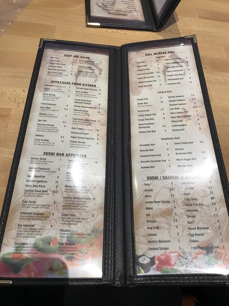 Menu at Waraku Japanese Restaurant, Fairfax