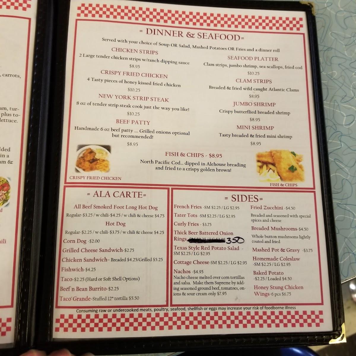 Menu at Burger Hut cafe, Hubbard