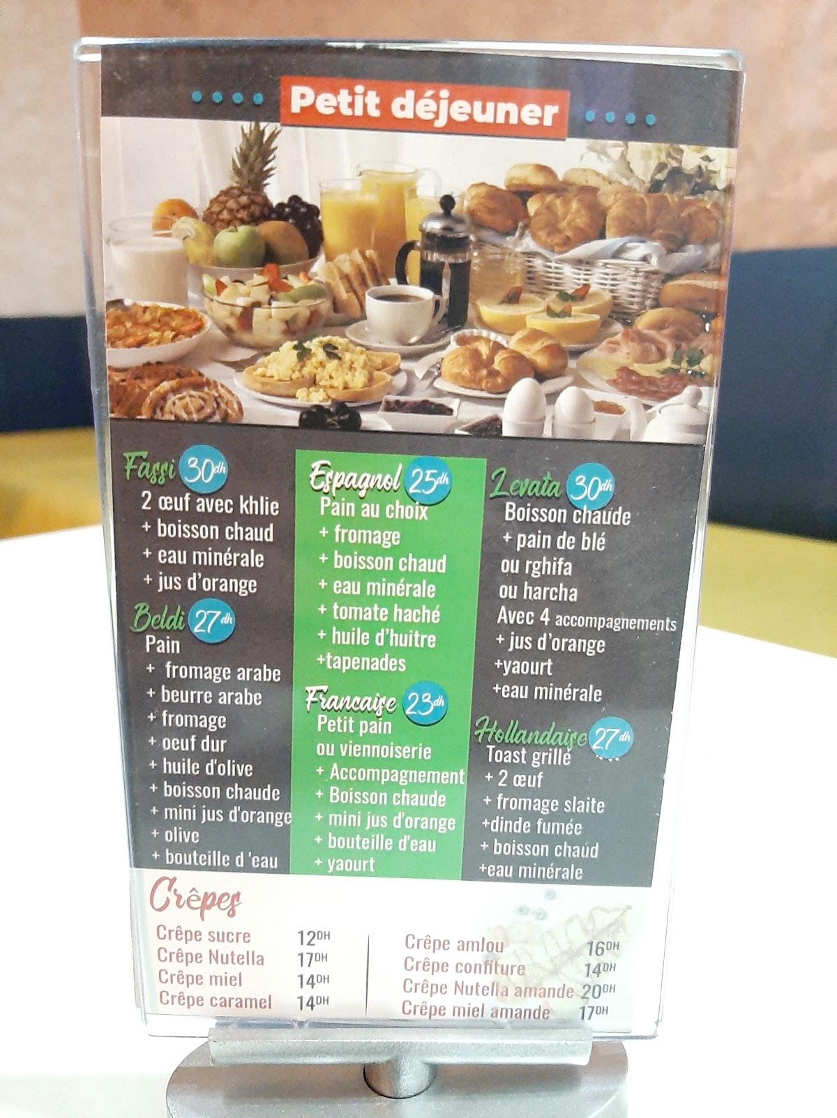 Menu at Café Le Vata, Tangier