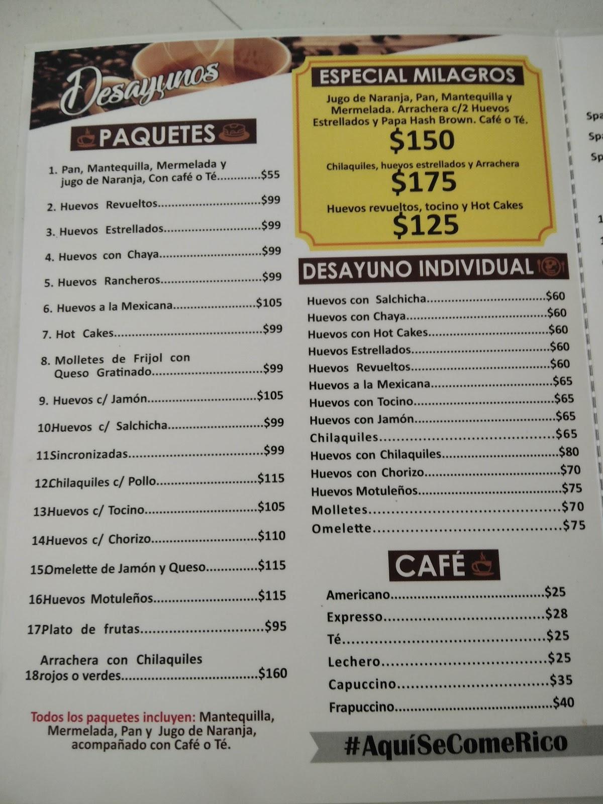 Menu at Cafetería Los Milagros, Chetumal