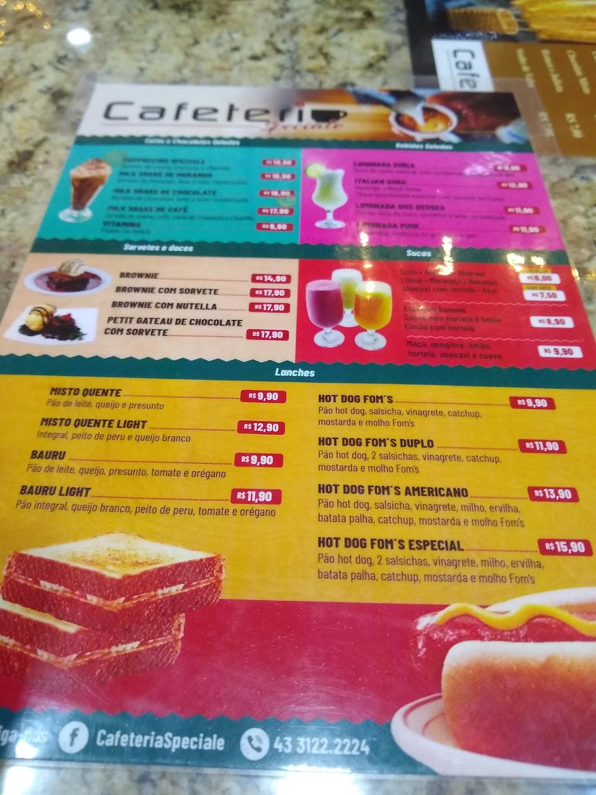 Carta de Cafeteria Speciale, Apucarana