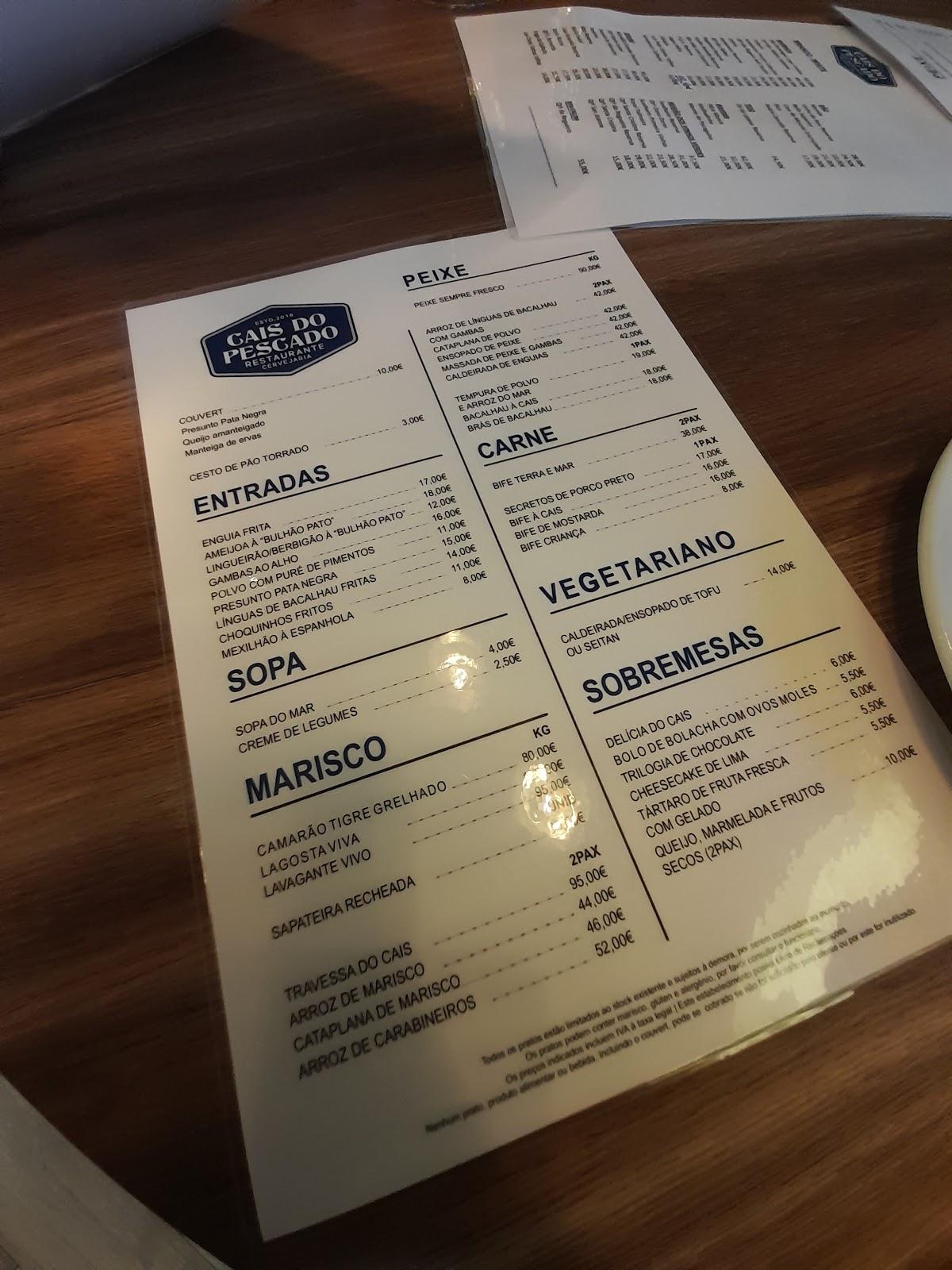 Menu em Cais do Pescado restaurante, Aveiro