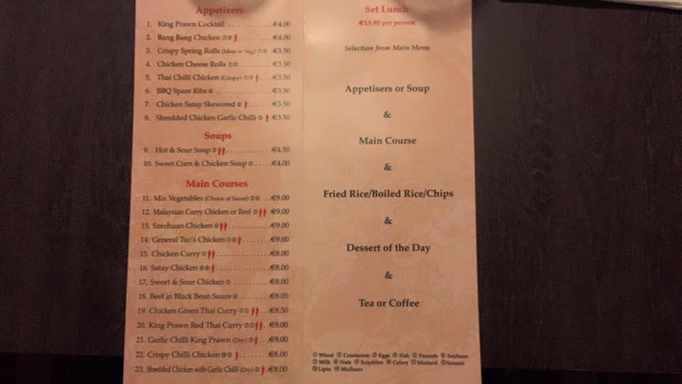 Menu at China Ki restaurant, Limerick, Unit 2